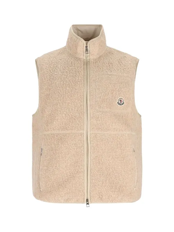 Moncler Textured Zip-up Knit Vest With Logo Patch
