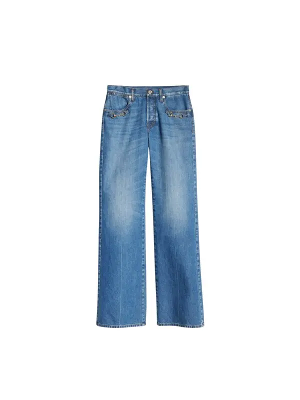 Gucci Bootcut Cotton Denim Pants With Horsebit