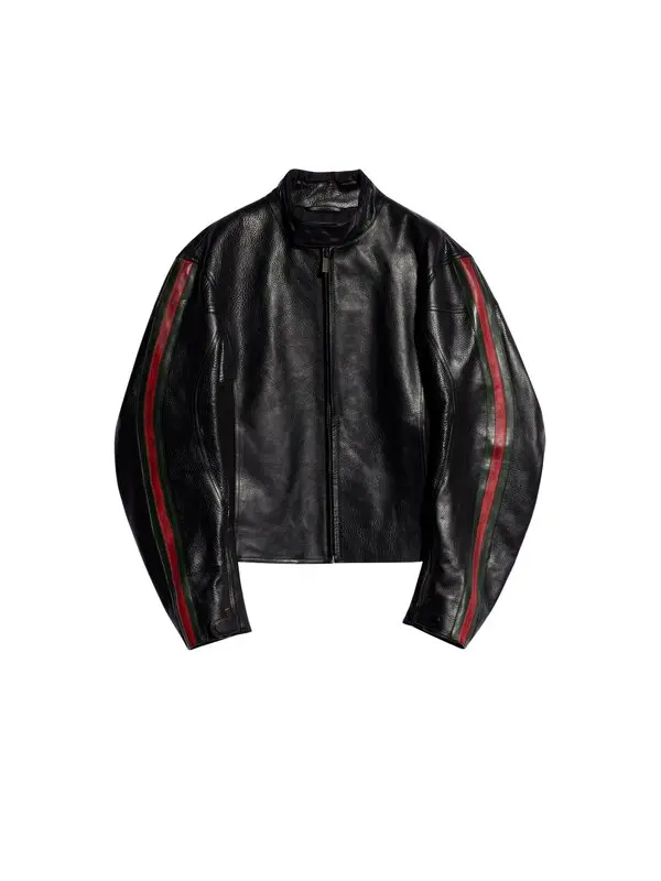 Gucci Leather Biker Jacket With Web Detail