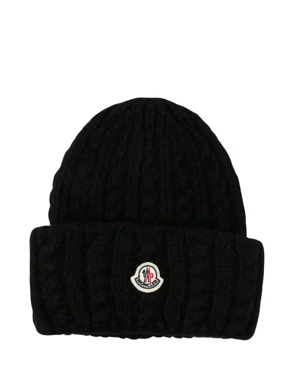 Moncler Cable Knit Beanie With Logo Patch