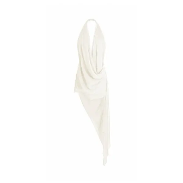 AVENUE 8 Chiffon Mini Draped Dress Ecru