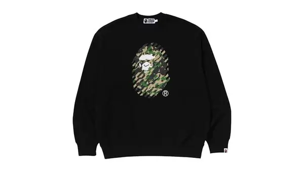 A BATHING APE Abc Camo Ape Head Relaxed Fit Crewneck Sweatshirt - Black