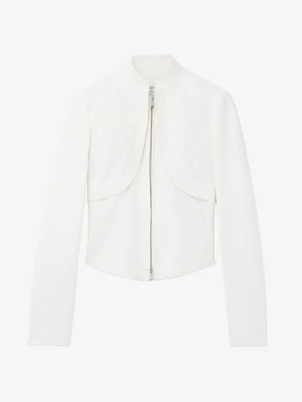 Alexander McQueen Floral Embroidery Leather Jacket - White