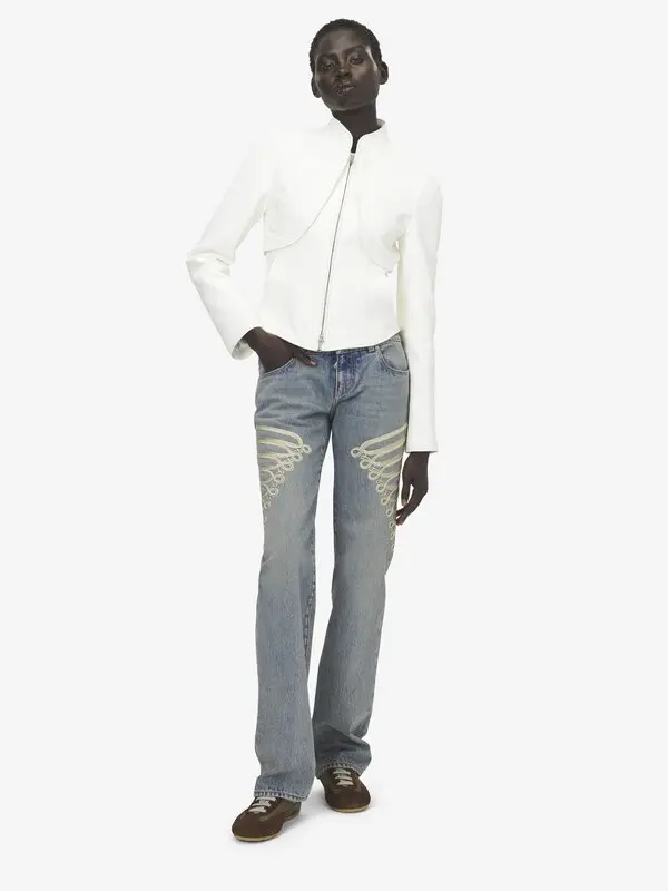 Alexander McQueen Floral Embroidery Leather Jacket - White