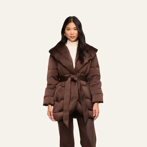 L'Agence Glacier Shawl Puffer Jacket - Dark Java