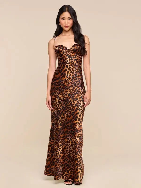 L'Agence Sayla Silk Gown - Tan Multi Javan Leopard
