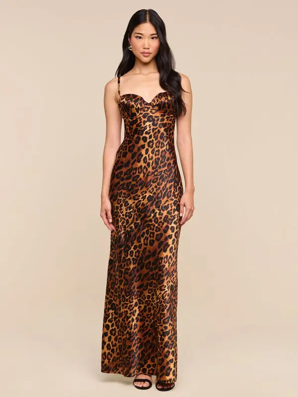 L'Agence Sayla Silk Gown - Tan Multi Javan Leopard