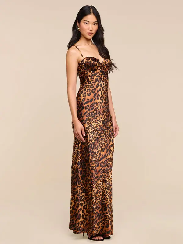 L'Agence Sayla Silk Gown - Tan Multi Javan Leopard