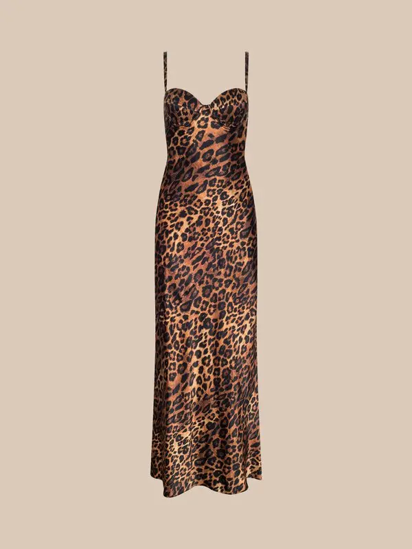 L'Agence Sayla Silk Gown - Tan Multi Javan Leopard