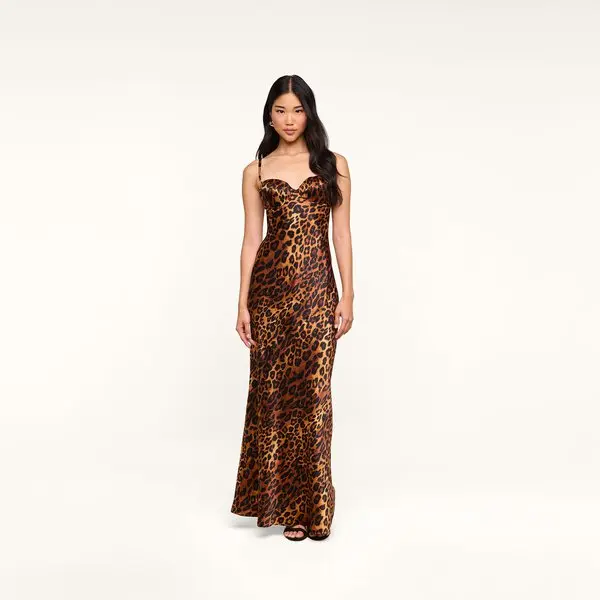 L'Agence Sayla Silk Gown - Tan Multi Javan Leopard