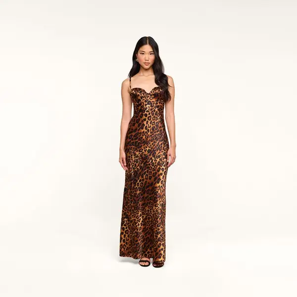 L'Agence Sayla Silk Gown - Tan Multi Javan Leopard