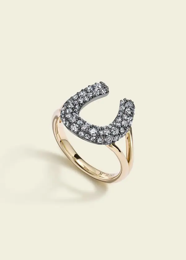 LUCY DELIUS Antique Finish Diamond Horseshoe Ring - Yellow