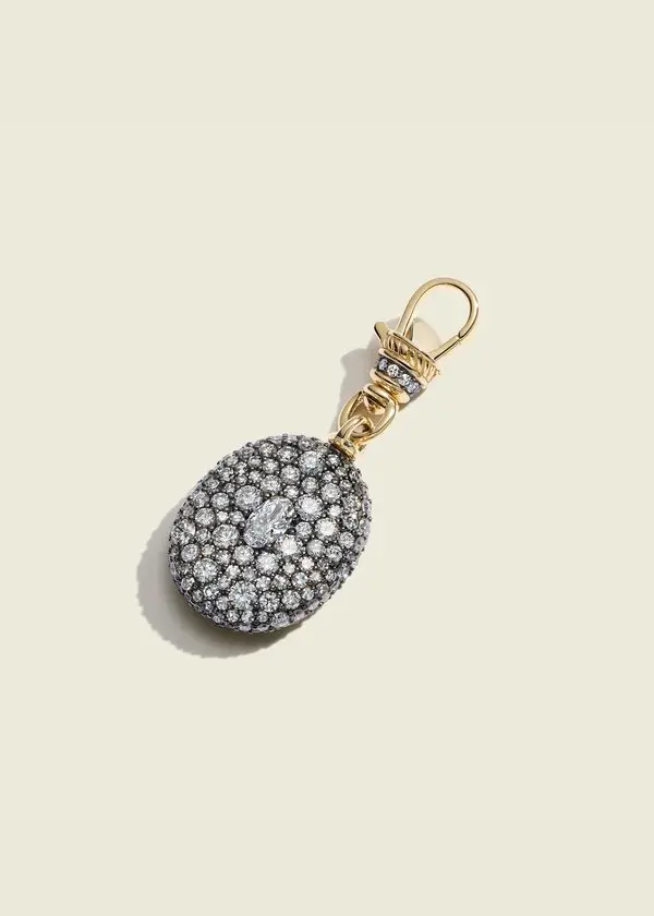 LUCY DELIUS Antique Finish Diamond Oval Pocket Watch Pendant With Small Albert Clip - Yellow