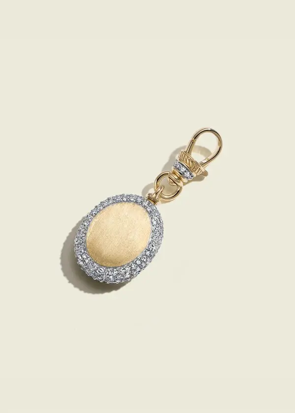 LUCY DELIUS Modern Finish Diamond Oval Pocket Watch Pendant With Small Albert Clip - Yellow