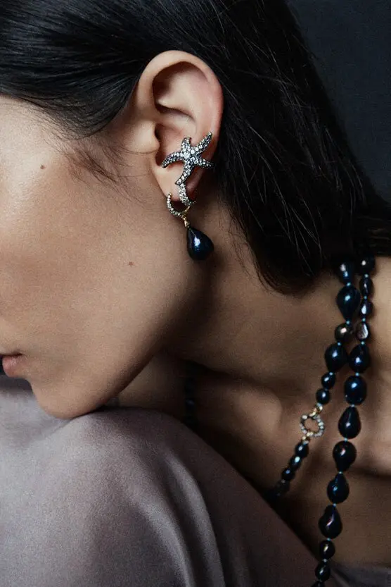 LUCY DELIUS Starfish Diamond Pave Ear Cuff