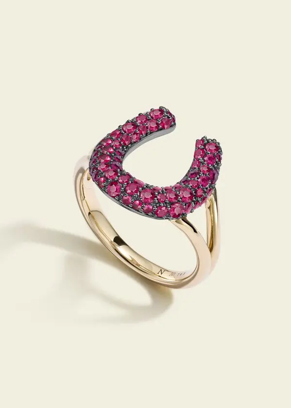 LUCY DELIUS Ruby Horseshoe Ring - Red