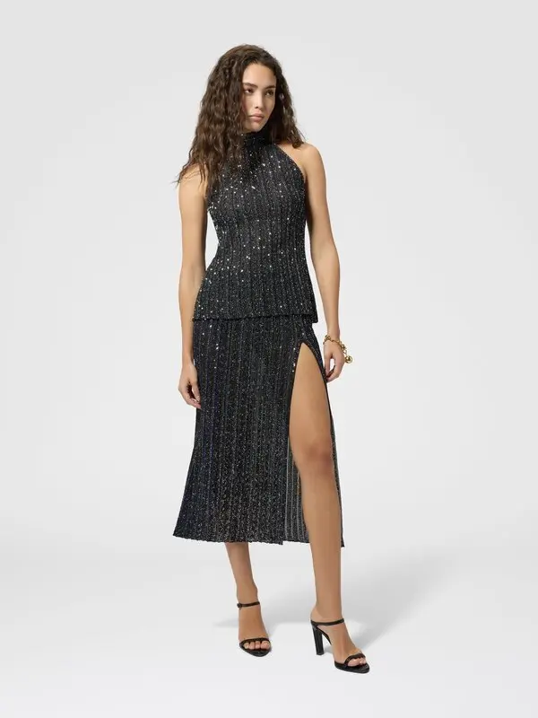 Missoni Ribbed Midi Skirt With Slit And Sequins