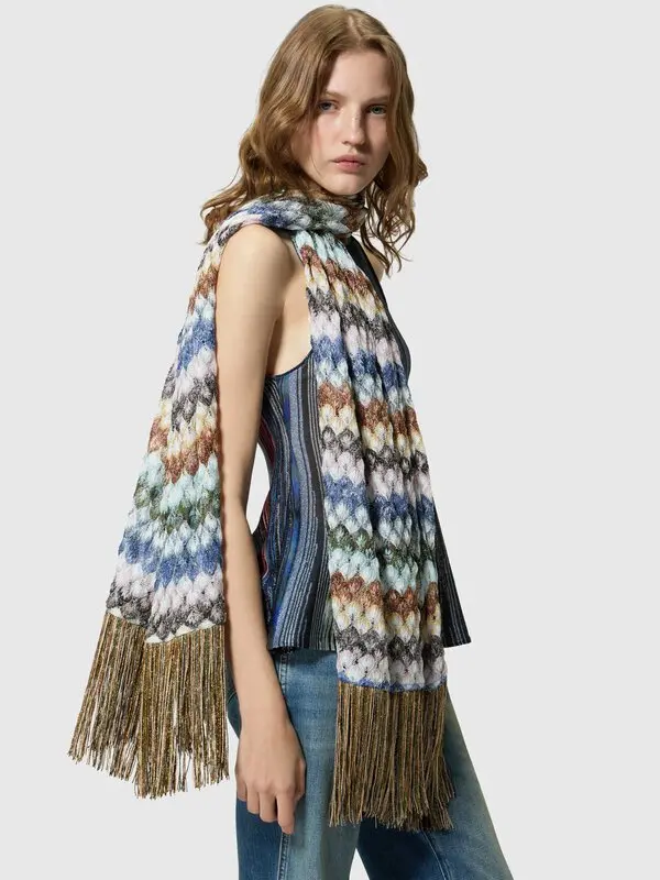 Missoni Viscose Lamé Stole With Fringes And Lace Motif