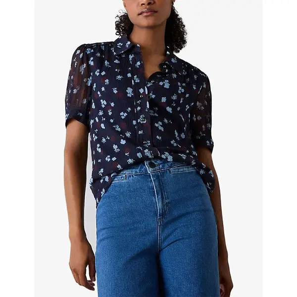 Whistles Floral-print Short-sleeve Woven Blouse