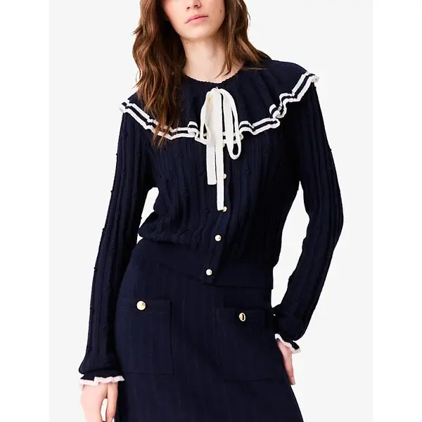 Maje Layered-cape Contrast-trim Knitted Cardigan