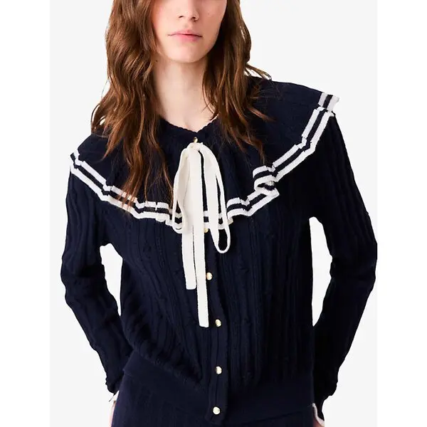 Maje Layered-cape Contrast-trim Knitted Cardigan