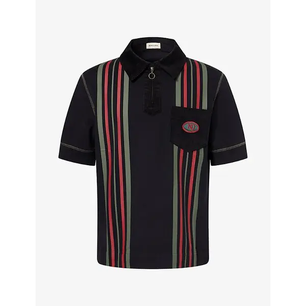 NICHOLAS DALEY Contrast-stripe Corduroy-trim Cotton Polo Shirt