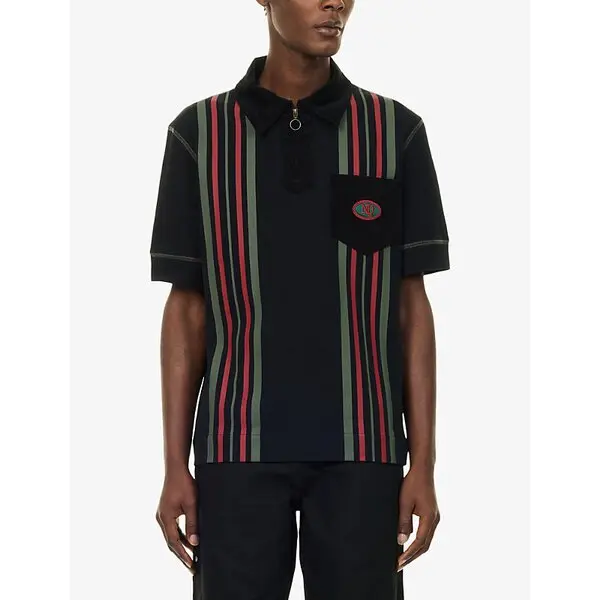NICHOLAS DALEY Contrast-stripe Corduroy-trim Cotton Polo Shirt
