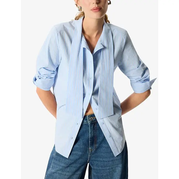 Whistles Striped Scarf-detail Cotton Shirt