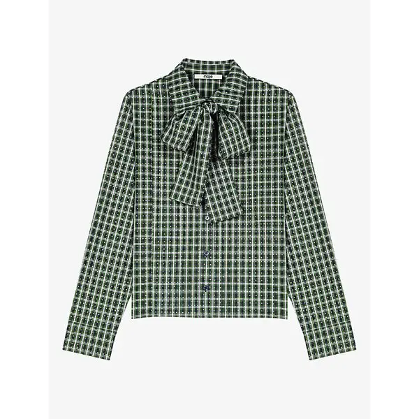 Maje Rhinestone Tie-neck Cotton Shirt - Green