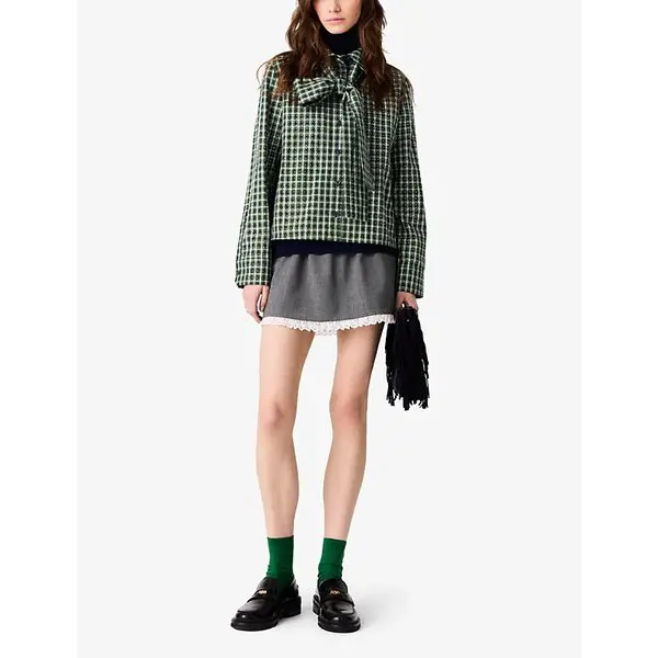 Maje Rhinestone Tie-neck Cotton Shirt