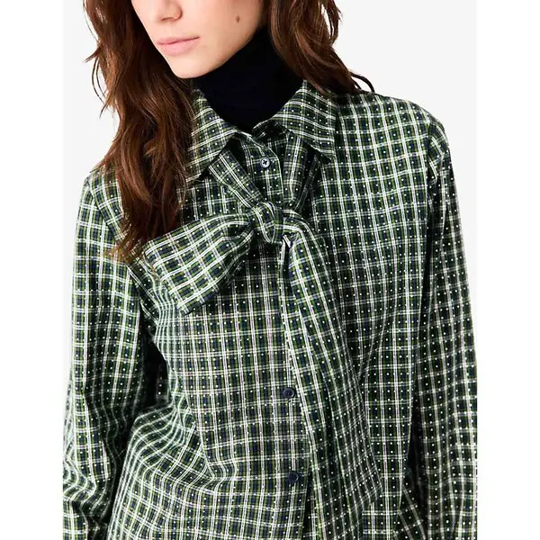 Maje Rhinestone Tie-neck Cotton Shirt