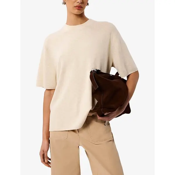 Whistles Short-sleeved Knitted Cotton-blend T-shirt