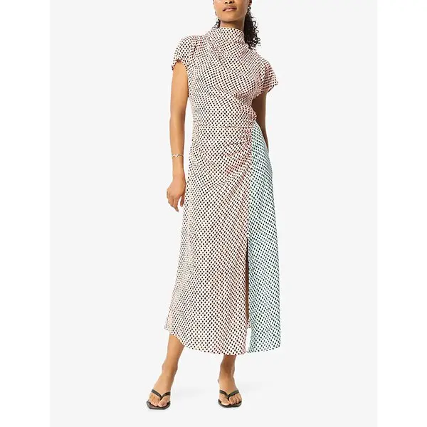 Whistles Cowl-neck Graphic-print Woven Midi Dress