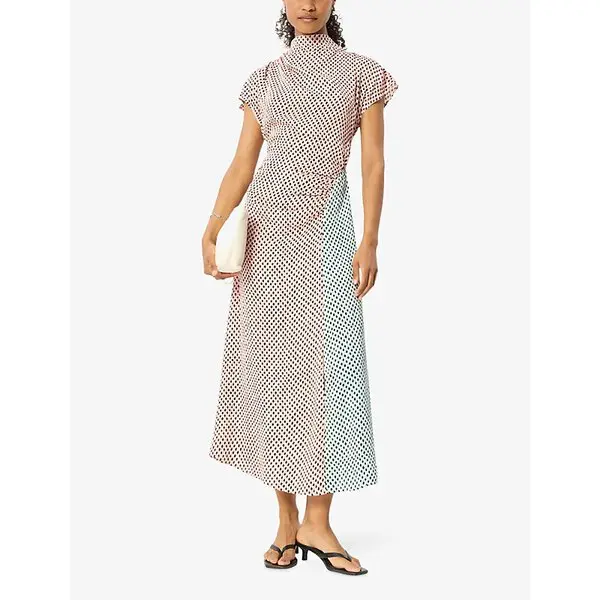 Whistles Cowl-neck Graphic-print Woven Midi Dress
