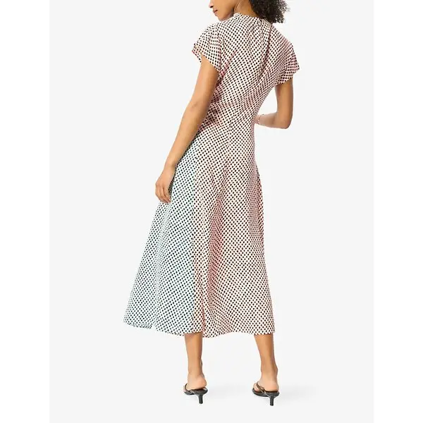 Whistles Cowl-neck Graphic-print Woven Midi Dress