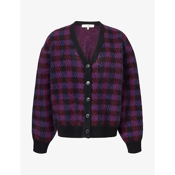 FRAME Houndstooth-check Wool-blend Cardigan - Chestnut Plaid