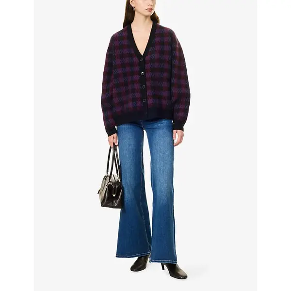 FRAME Houndstooth-check Wool-blend Cardigan
