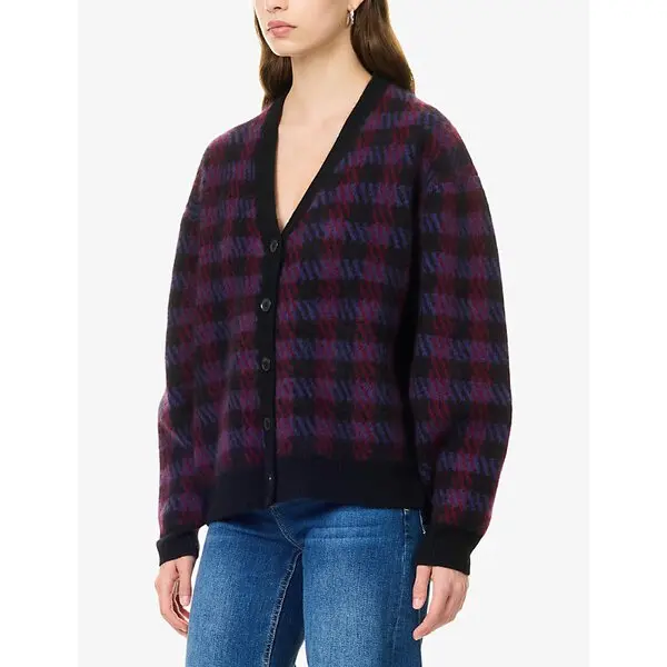FRAME Houndstooth-check Wool-blend Cardigan