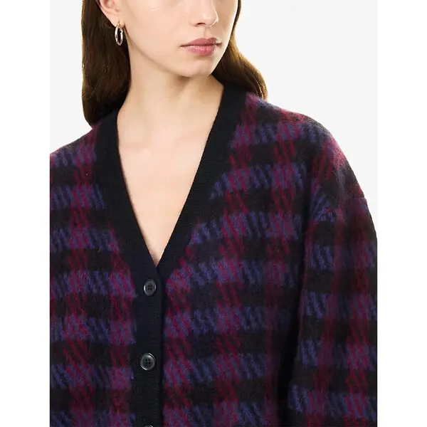 FRAME Houndstooth-check Wool-blend Cardigan