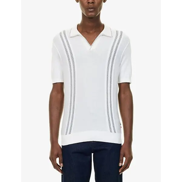 Orlebar Brown Horton Chevron-stripe Silk And Cotton-blend Polo Top