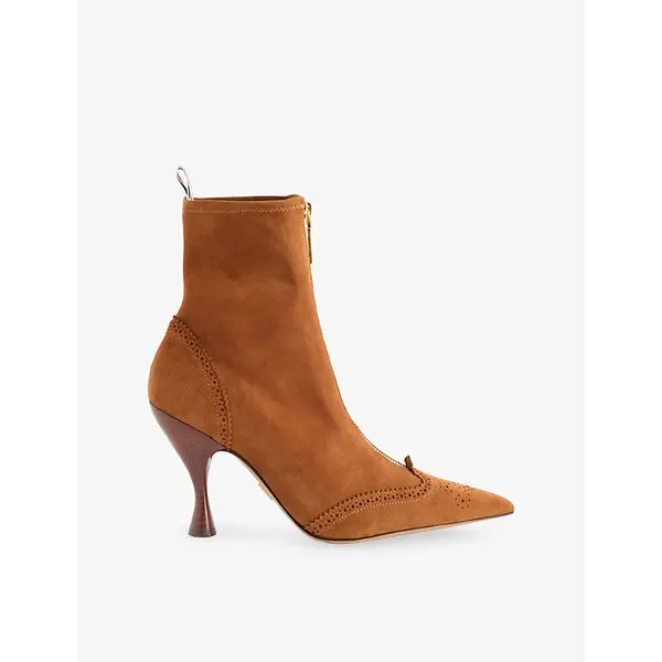 Thom Browne Wingtip Suede Heeled Ankle Boots - Caramel