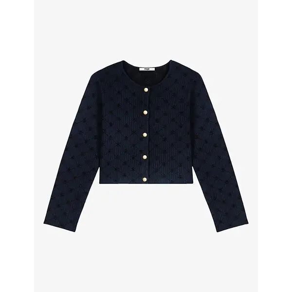 Maje Sequin-embellished Jacquard Woven Cardigan - Navy