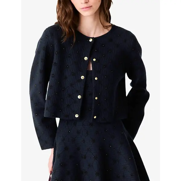 Maje Sequin-embellished Jacquard Woven Cardigan