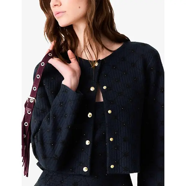 Maje Sequin-embellished Jacquard Woven Cardigan