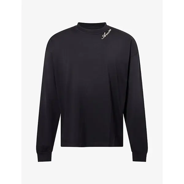 Amiri Embroidered-script Long-sleeve Cotton T-shirt - Black