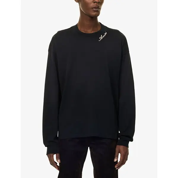 Amiri Embroidered-script Long-sleeve Cotton T-shirt - Black