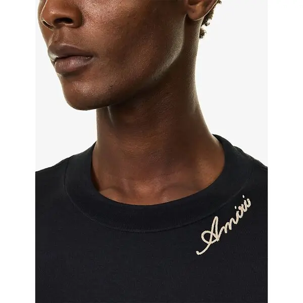 Amiri Embroidered-script Long-sleeve Cotton T-shirt - Black