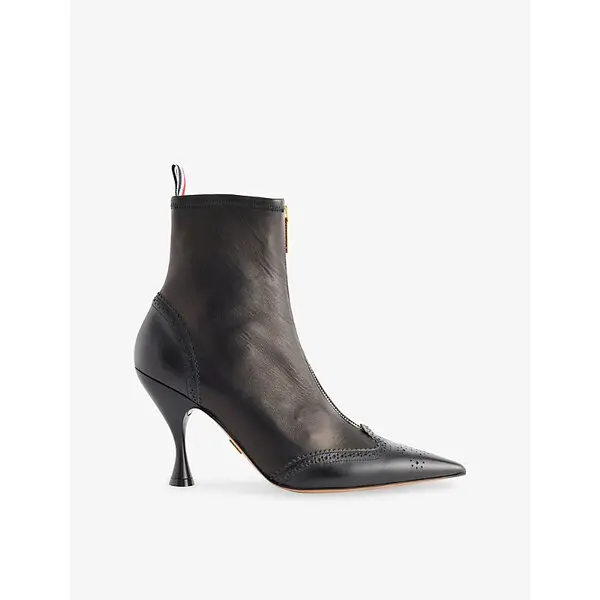 Thom Browne Wingtip Leather Heeled Ankle Boots - Black