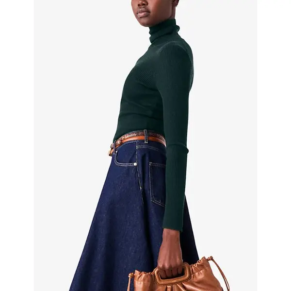 Maje Wool And Silk High-neck Jumper - Bottle Green