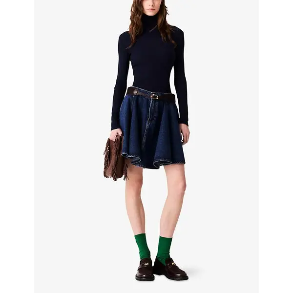 Maje High-neck Slim-fit Wool And Silk Jumper